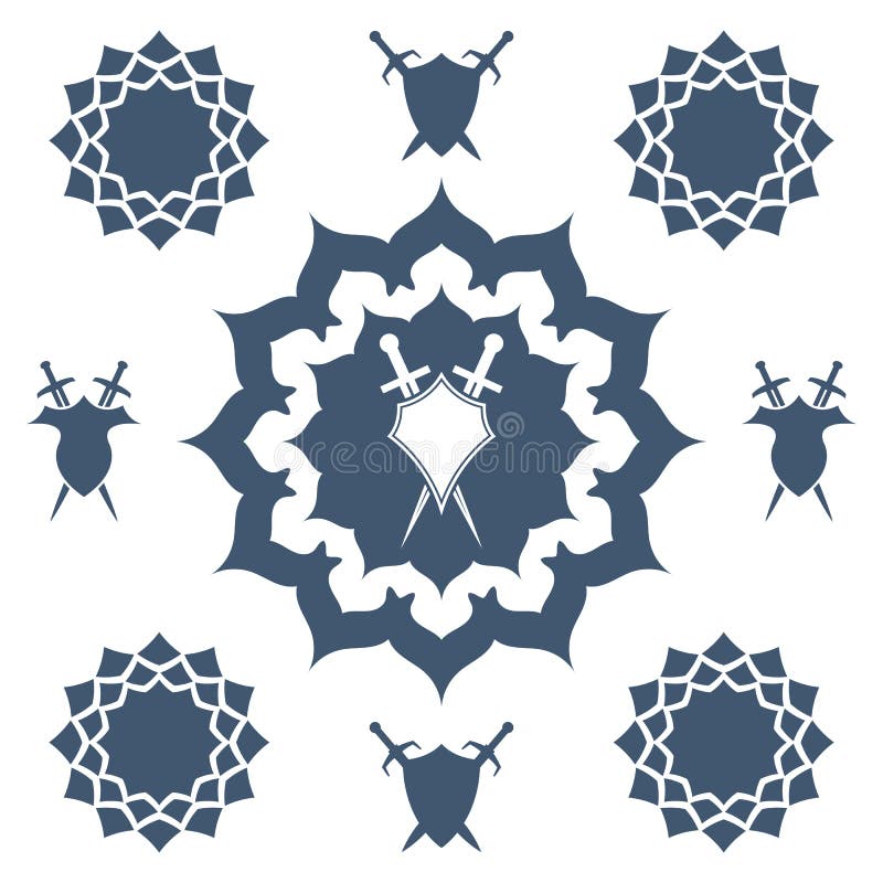 Shield and Sword in Flower. Stock Illustration - Illustration of ...