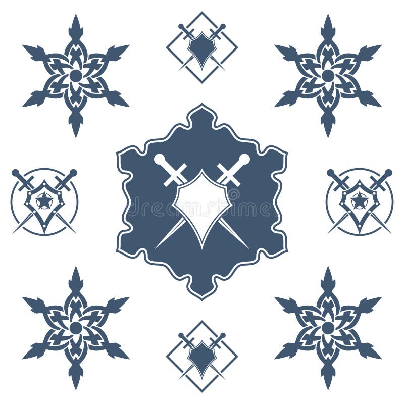 Shield and Sword in Flower. Stock Illustration - Illustration of honor ...