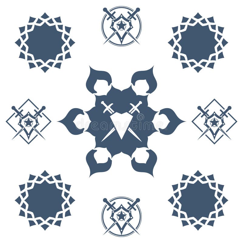 Shield and Sword in Flower. Stock Vector - Illustration of contour ...