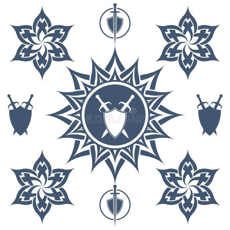 Shield and Sword in Flower. Stock Illustration - Illustration of ...