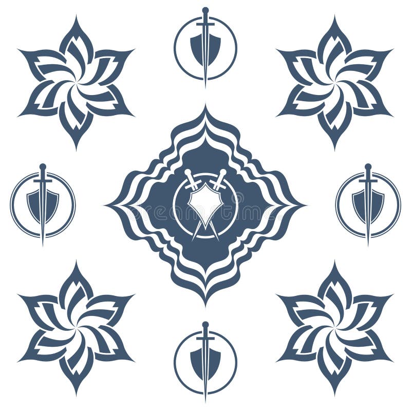 Shield and Sword in Flower. Stock Illustration - Illustration of ...