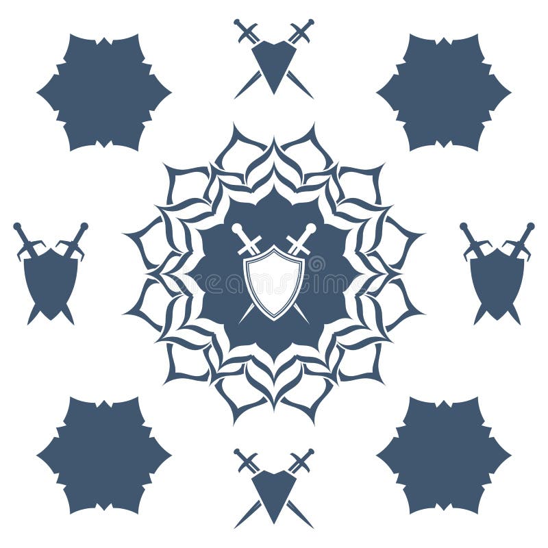 Shield and Sword in Flower. Stock Vector - Illustration of decoration ...