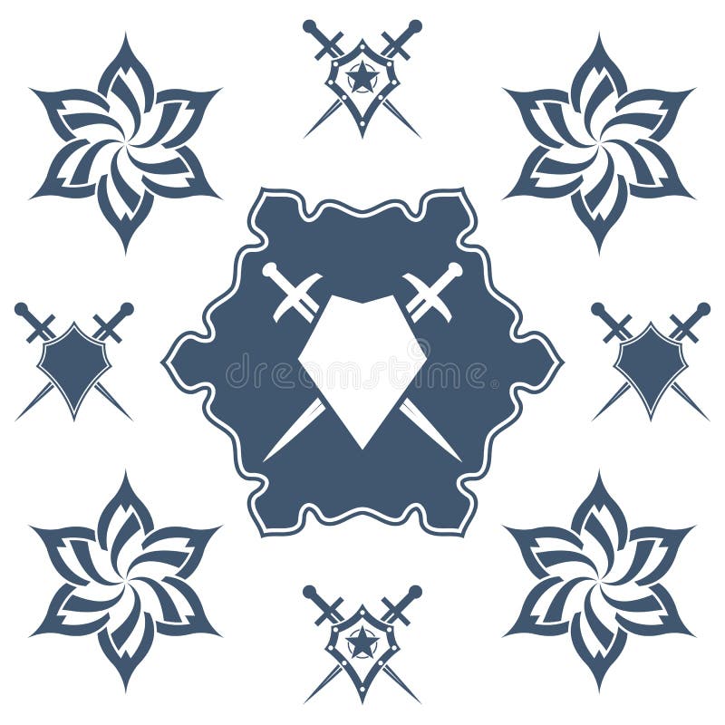 Shield and Sword in Flower. Stock Illustration - Illustration of ...