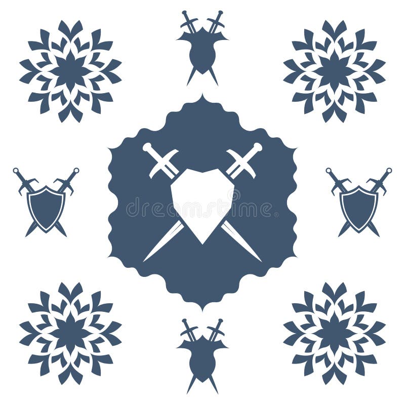 Shield and Sword in Flower. Stock Illustration - Illustration of icon ...