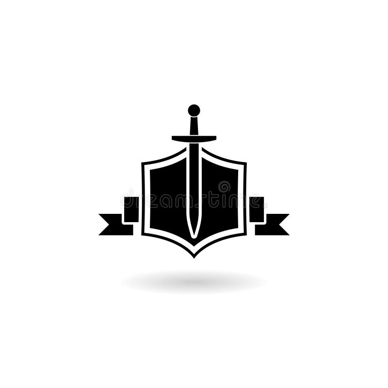 Shield and Sword Logo Icon. Safety Concept Symbol Isolated on White ...
