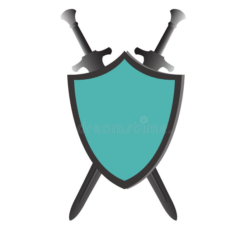 Shield Sword Icon Vector Flat Blue Gray Protection Security. Stock ...