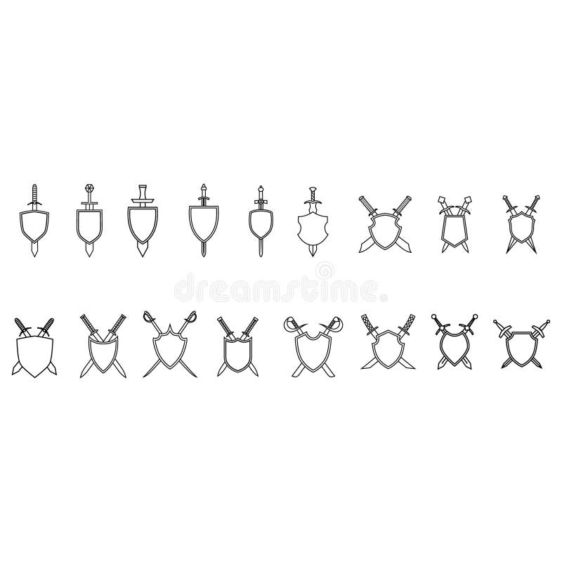 Shield and Sword Icon Vector Set. Shield Illustration Sign Collection ...