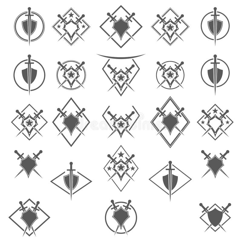 Shield and sword icons stock vector. Illustration of decoration - 80524473