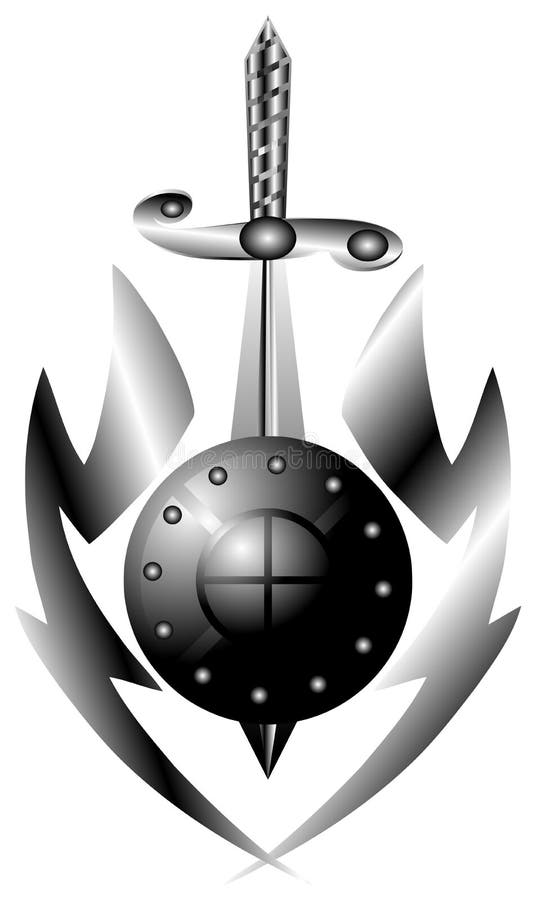Shield and Sword with Lightning Isolated Stock Vector - Illustration of ...