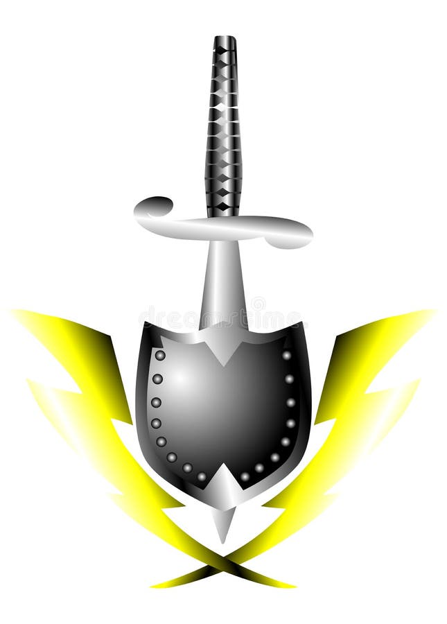 Shield and Sword with Lightning Isolated Stock Vector - Illustration of ...