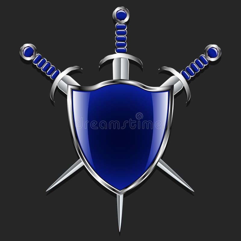 Shield with Swords. Metal Shield and Three Swords. the Blue Box and ...