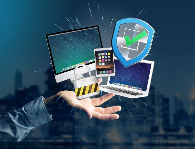 Shield Symbol Surrounded by Padlock and Devices Displayed on a F Stock ...