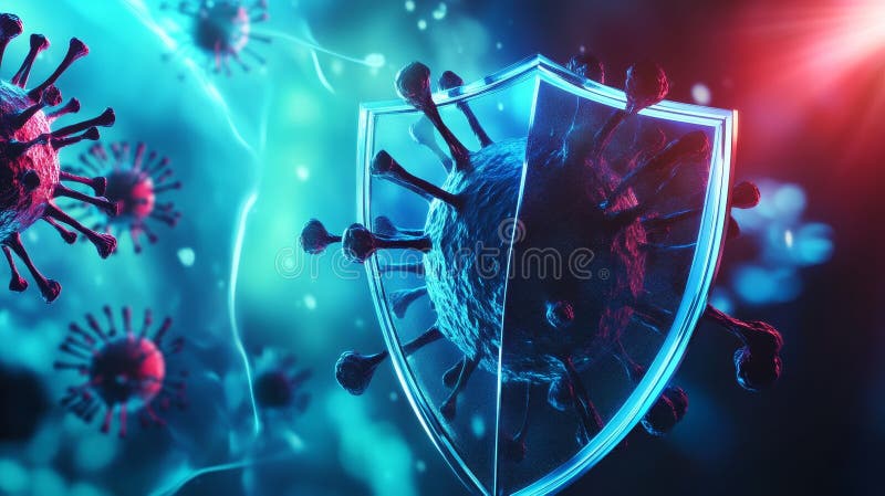 A Shield Symbolizing Immune Defense Against Viruses with Medical and ...