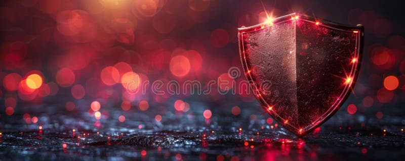 Shield Symbolizing Risk Mitigation with Red Bokeh Background and ...