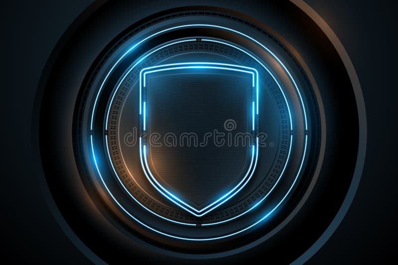 Shield Template Background with Blue Neon Lights Elements Stock Vector ...