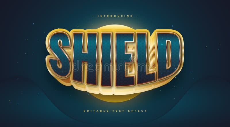 Shield Text Style in Blue and Gold with 3D Effect Stock Vector ...