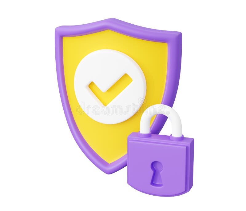 Shield with Tick and Padlock 3d Render - Security and Safety Concept ...