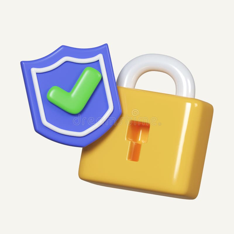 Shield with Tick and Padlock 3d Render. Security and Safety Concept ...