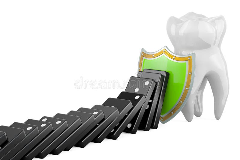 Shield before Tooth, Stop Domino Effect. Protect of Teeth, Concept ...
