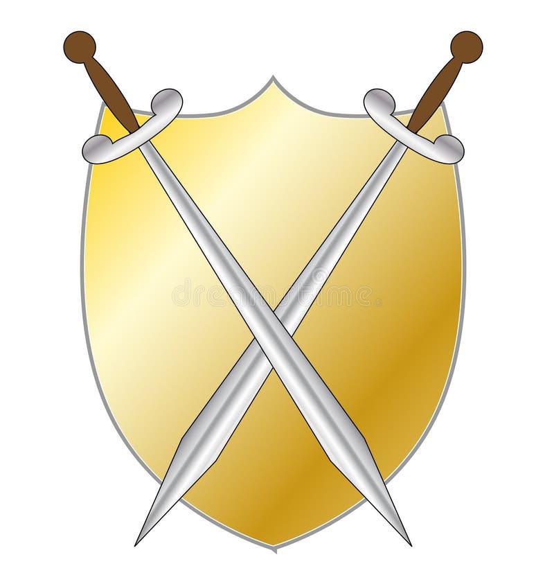 Shield with two swords stock vector. Illustration of defense - 9609961