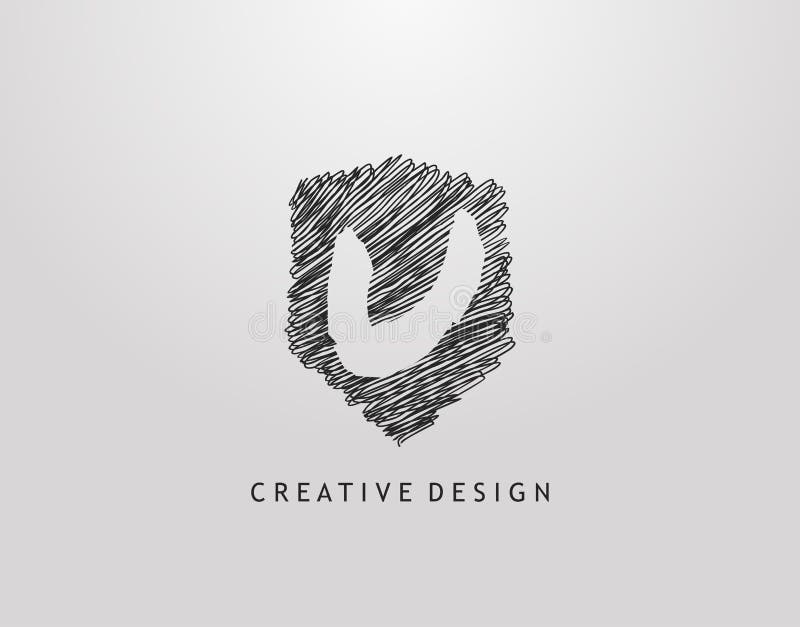 Shield U Letter Logo. Abstract Hand Drawn Shield Stroke Line Shape with ...