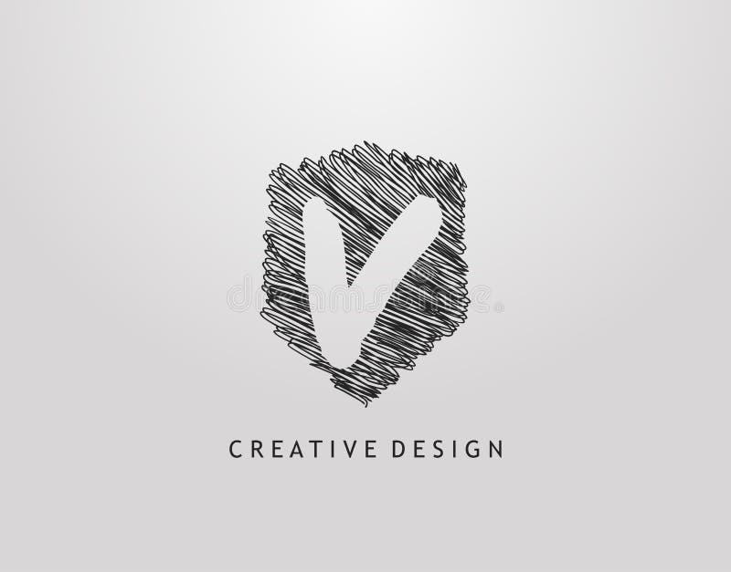Shield V Letter Logo. Abstract Hand Drawn Shield Stroke Line Shape with ...