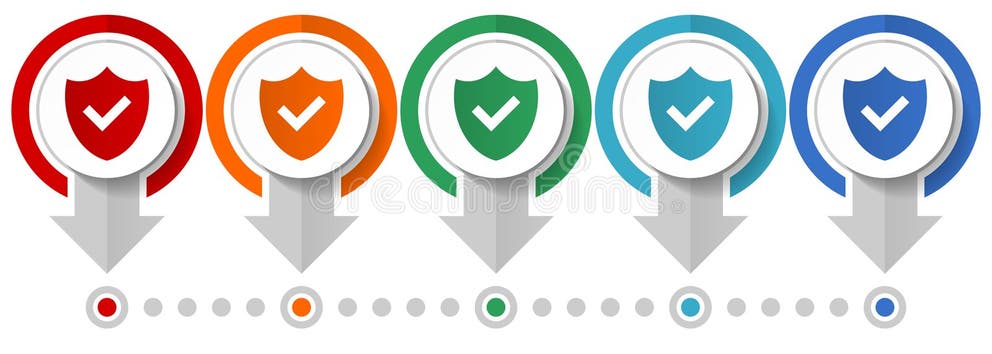 Shield Vector Icon Set, Flat Design Infographic Template, Set Pointer ...