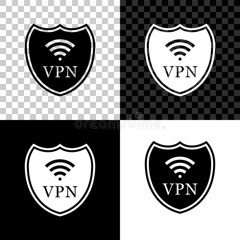 Shield with VPN and WiFi Wireless Internet Network Symbol Icon on Black ...