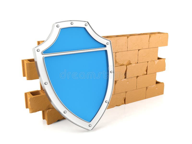 Shield and wall, 3D render stock illustration. Illustration of computer ...