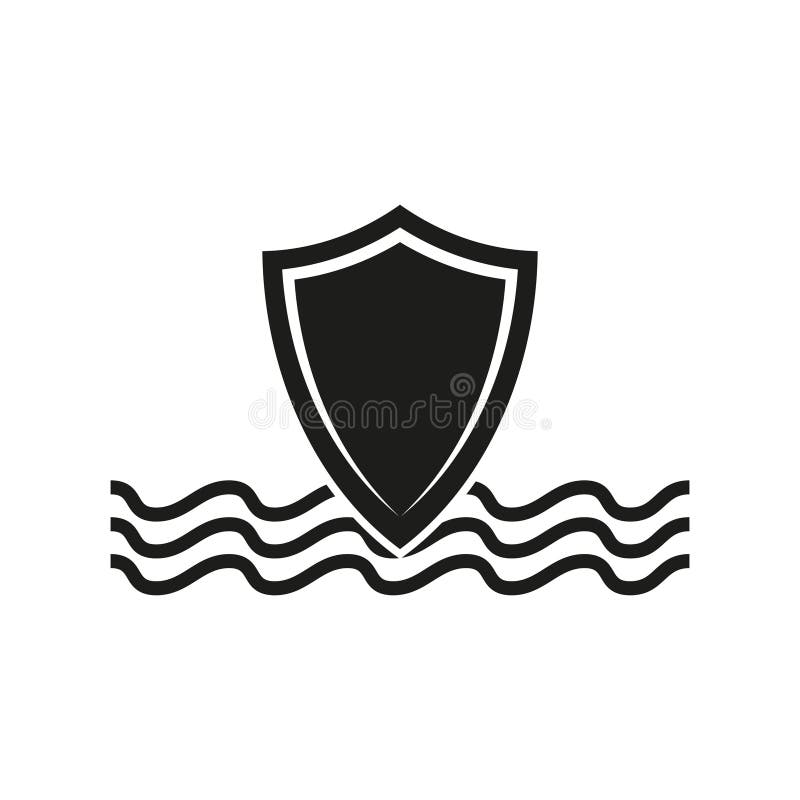Shield with Waves. Black and White. Vector Protection Symbol. Abstract ...