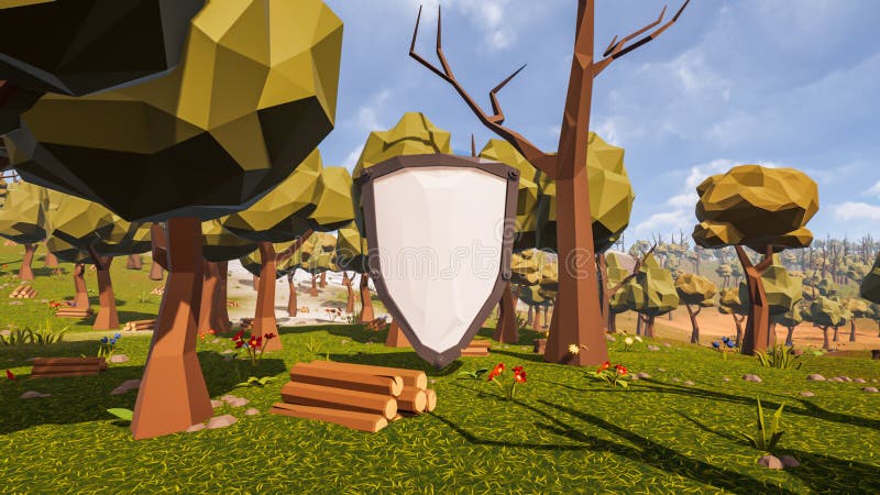 A Shield with a White Background in the Center of a Virtual Scenery ...