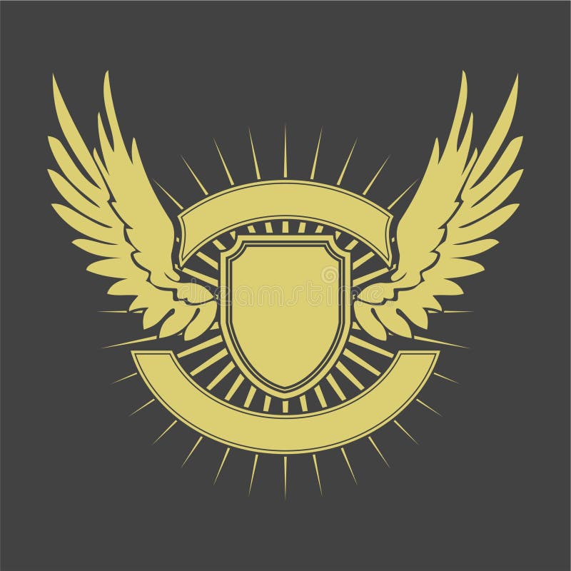 Shield with Wings. Gold Wings and Shield on Gray Background Stock ...