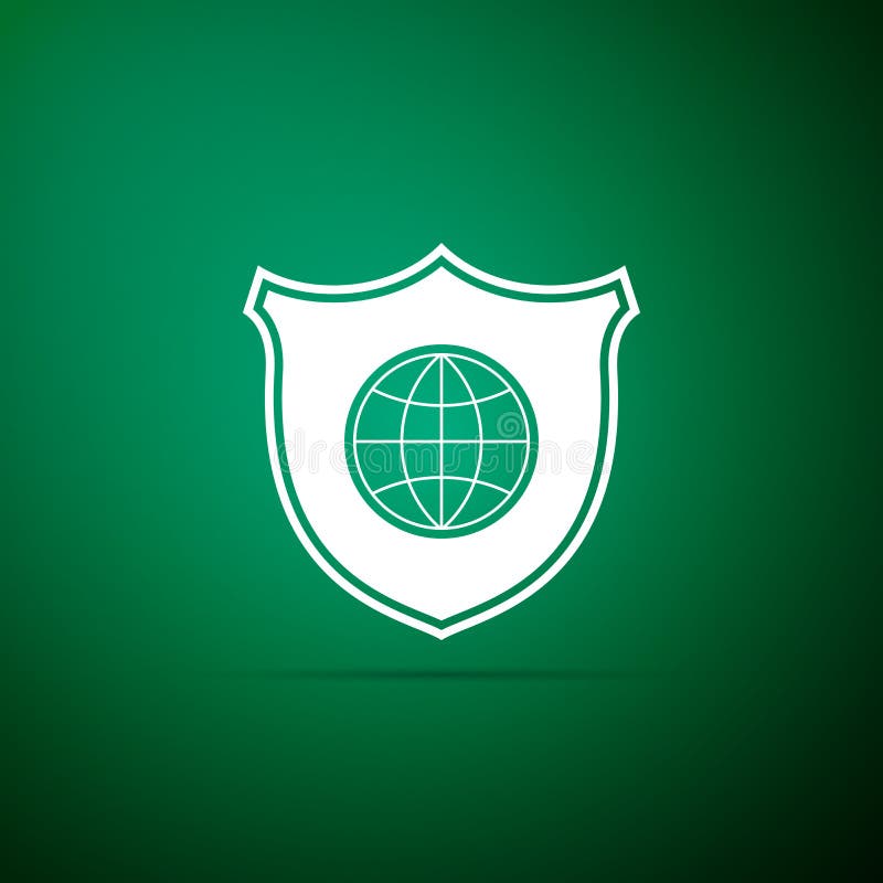 Shield with World Globe Icon Isolated on Green Background. Security ...