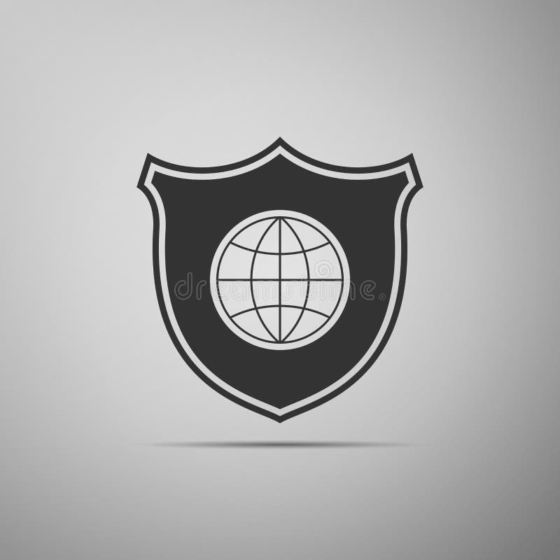 Shield with World Globe Icon Isolated on Grey Background. Security ...