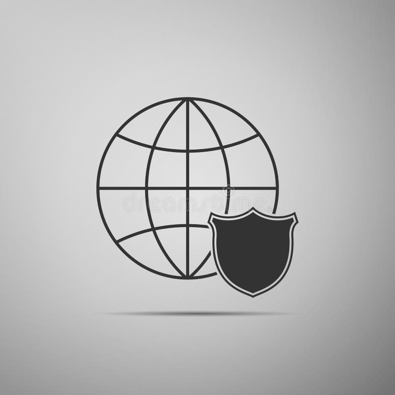 Shield with World Globe Icon Isolated on Grey Background. Security ...