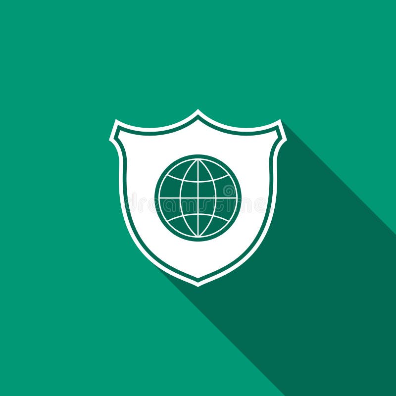 Shield with World Globe Icon Isolated with Long Shadow. Security ...