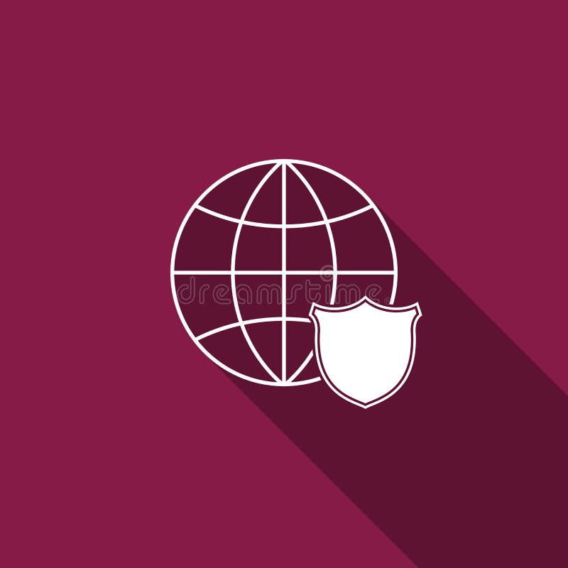 Shield with World Globe Icon Isolated with Long Shadow. Security ...