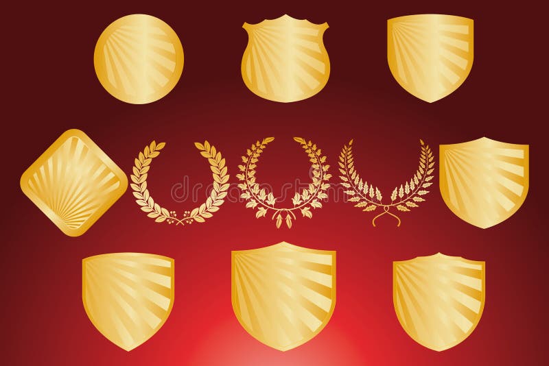 Vector Shields and Laurel Wreaths Set Stock Vector - Illustration of ...