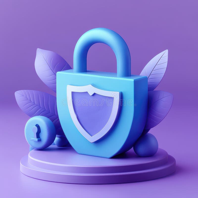 Shielded Blue Lock with Leafy Elements on a Purple Background for ...