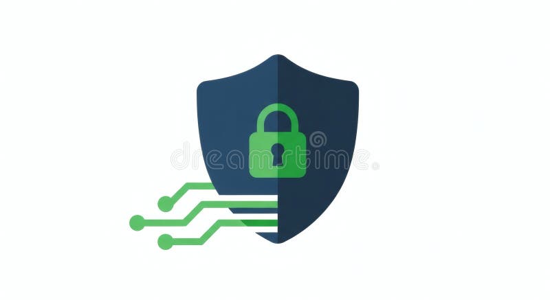 Shielded Protection and Connected Security Symbolized by Lock with ...