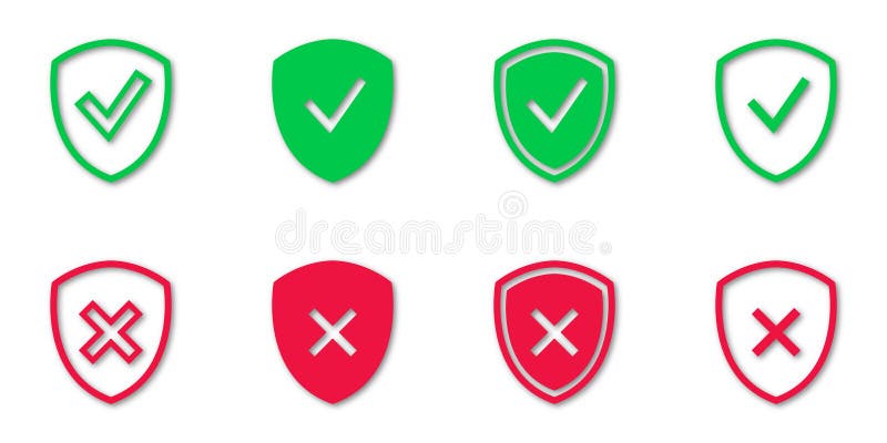 Shields with Check and X Icon Set. Safe Information. Vector Clipart ...