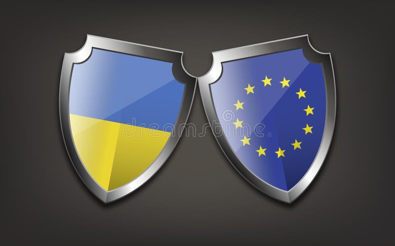 Shields with Flags of Ukraine and the European Union. Concept of ...