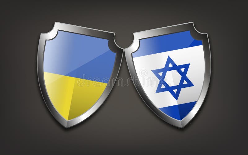 Shields with Flags of Ukraine and Israel. Concept of Confrontation ...