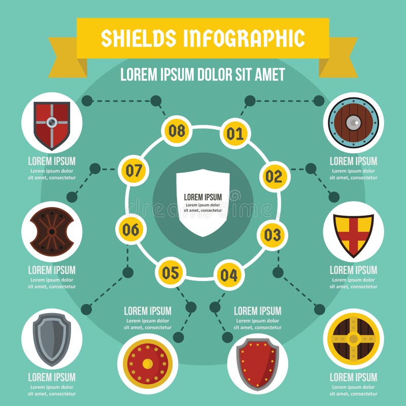Shields Infographic Concept, Flat Style Stock Vector - Illustration of ...