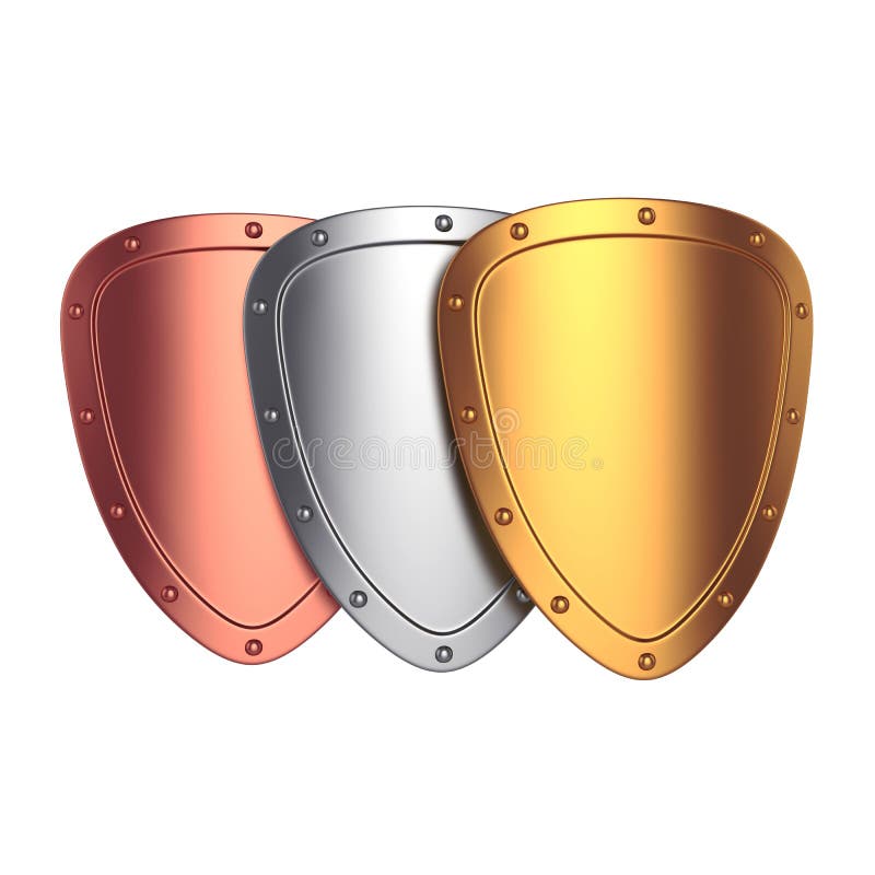 Shields Isolated on White Background, 3D Rendering Stock Illustration ...