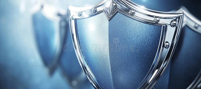 Shields of Protection, Metallic Security Symbols in Blue and White ...