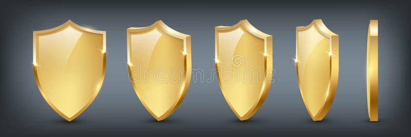 Shields with Reflection in Shiny Gold Frames Set. Collection of ...