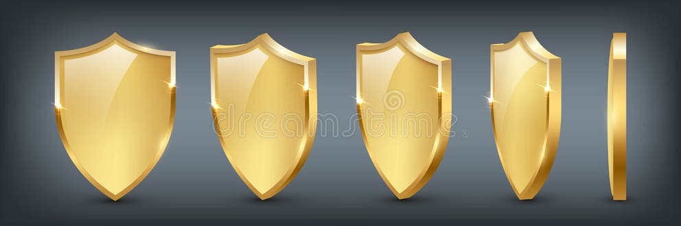 Shields with Reflection in Shiny Gold Frames Set. Collection of ...