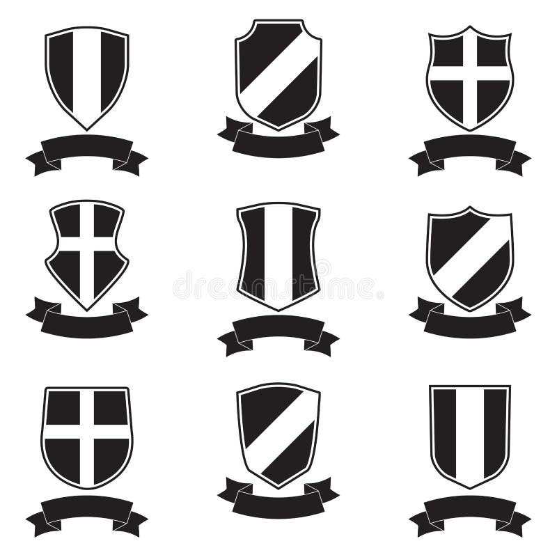 Shields with Ribbon Icon Set. Different Shield Shapes Collection ... Shields with Ribbon Icon Set. Different Shield Shapes Collection ...