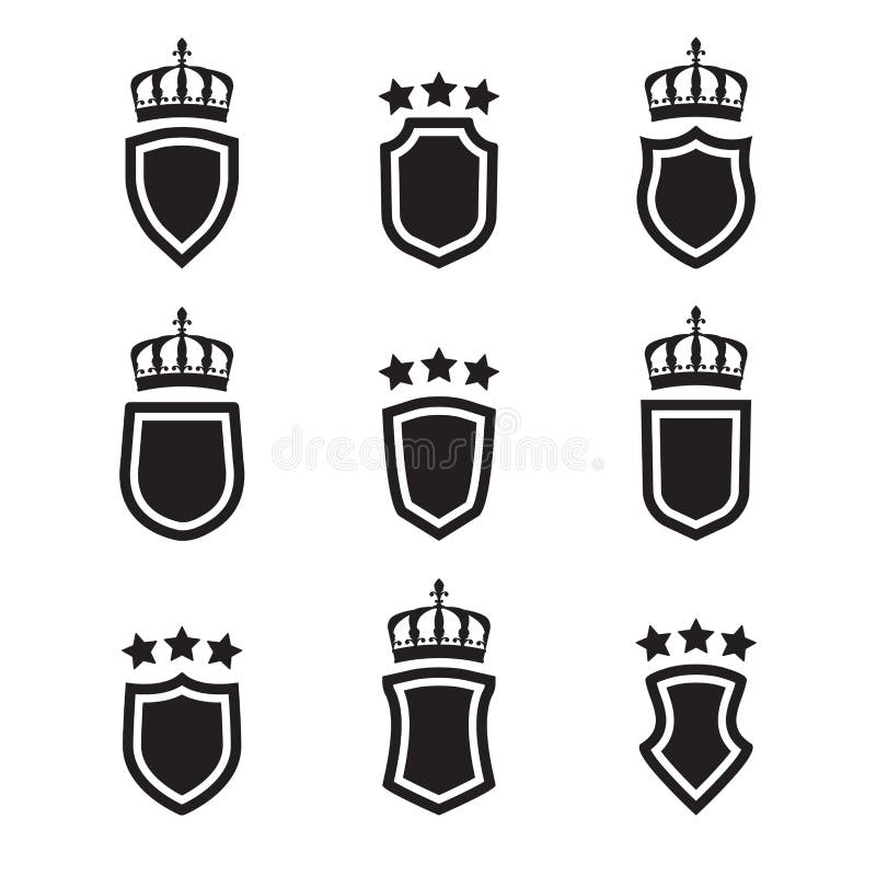 Shields Set. Collection of Different Shield Shapes with Crown and Stars ...
